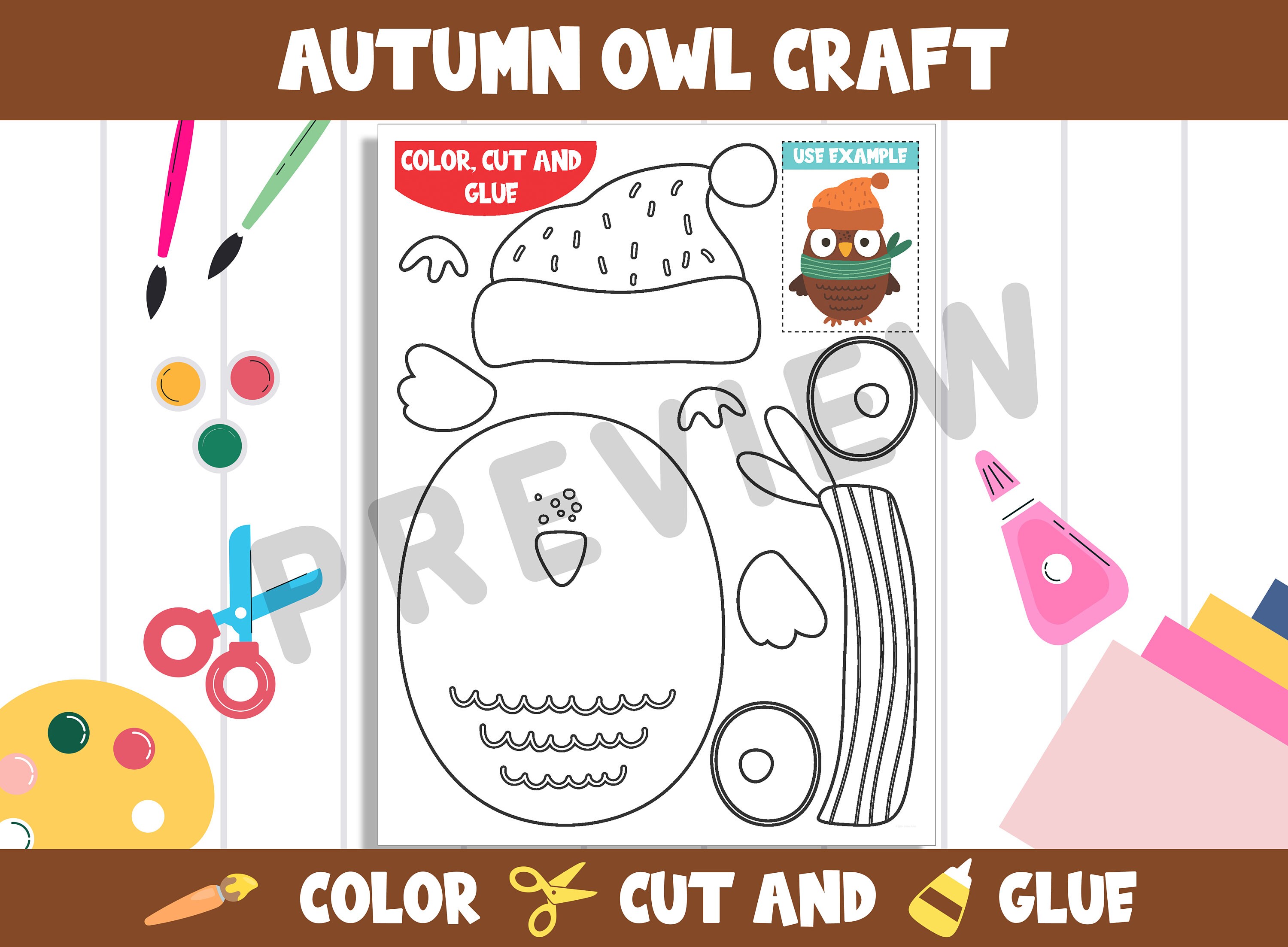 Autumn Owl Craft Activity - Color, Cut, and Glue for Prek to 2nd Grade ...