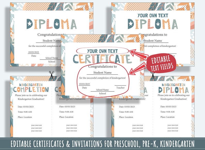 37 Pages of Editable Diploma, Certificate, and Invitation Templates for ...