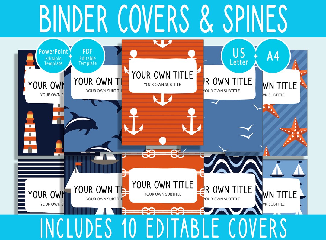 10 Editable Marine Pattern Binder Covers Includes 1 1.5 - Etsy