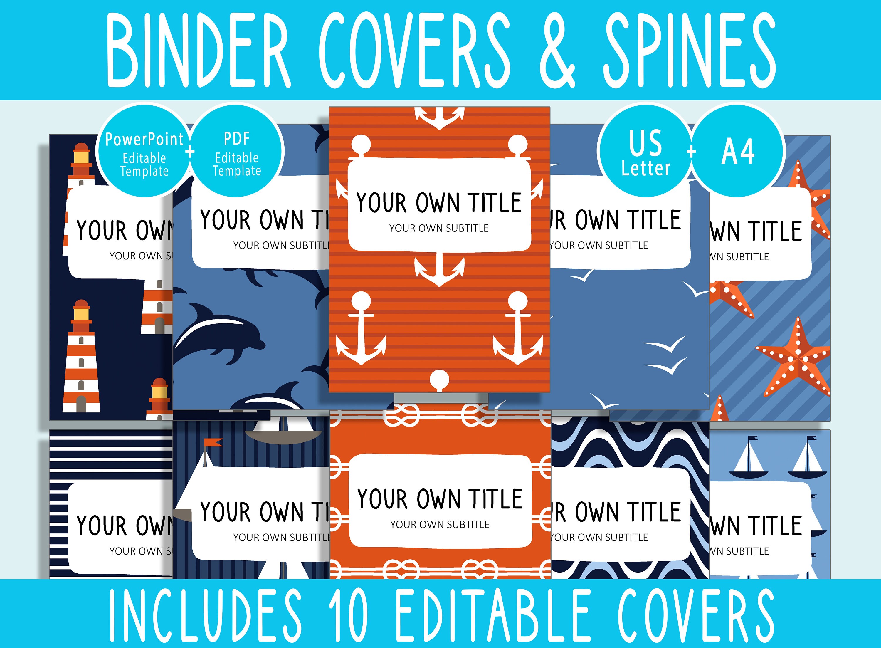 10 Editable Marine Pattern Binder Covers Includes 1 1.5 - Etsy
