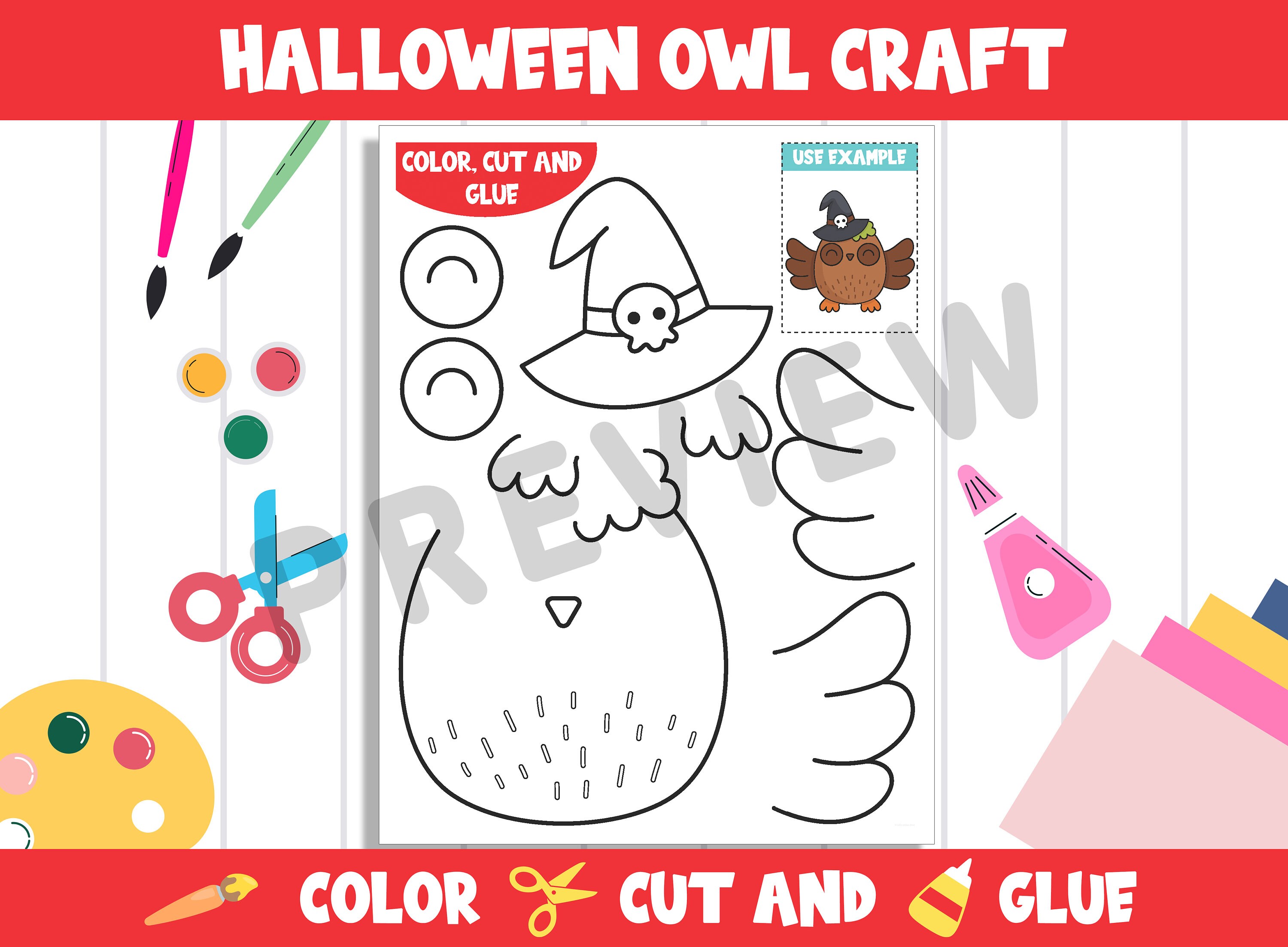 Halloween Owl Craft Activity - Color, Cut, and Glue for Prek to 2nd ...