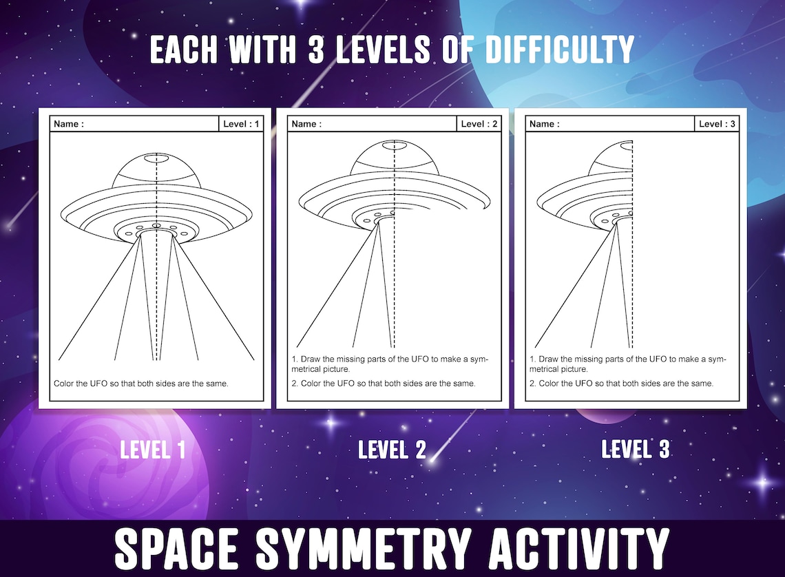 Space Symmetry Worksheet, Space Theme Lines of Symmetry Activity, 24 ...