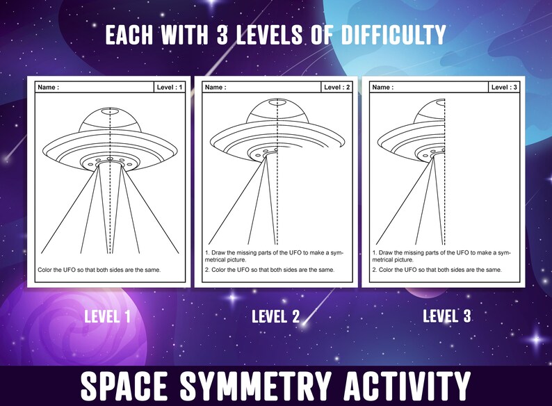 Space Symmetry Worksheet, Space Theme Lines of Symmetry Activity, 24 ...