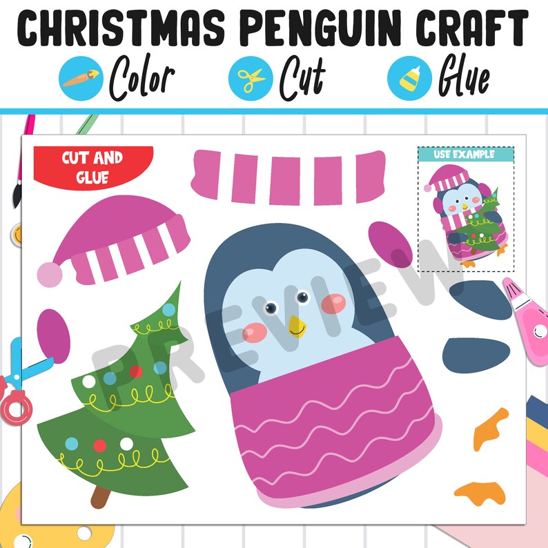 Christmas Penguin Craft for Kids : Color, Cut, and Glue, a Fun Activity ...