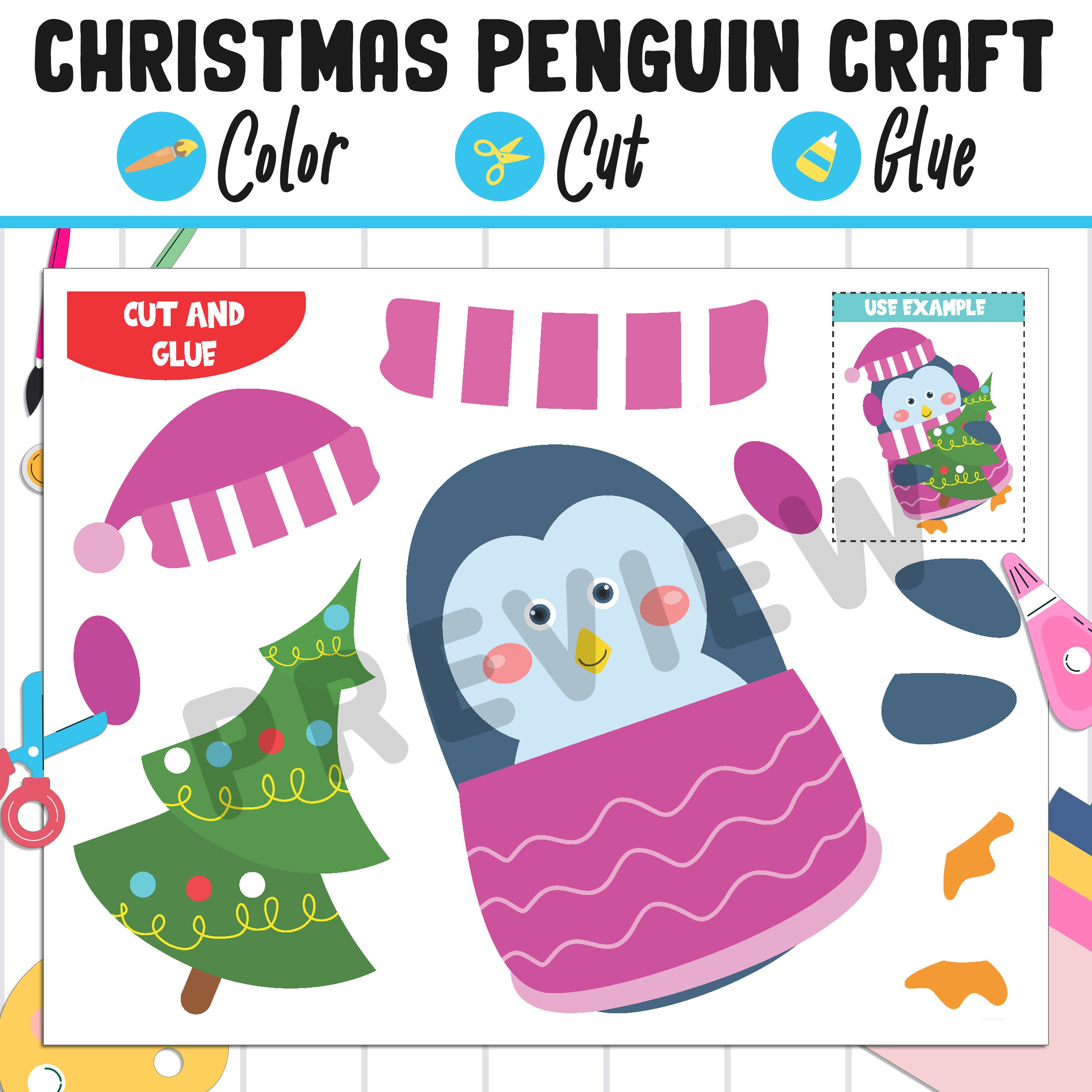 Christmas Penguin Craft for Kids : Color, Cut, and Glue, a Fun Activity ...