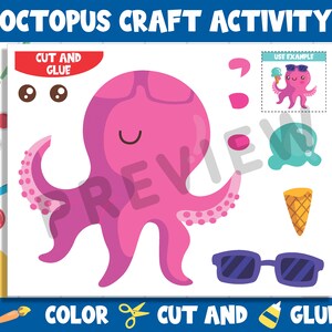 Summer Cute Octopus Craft Activity - Color, Cut, and Glue for Prek to ...
