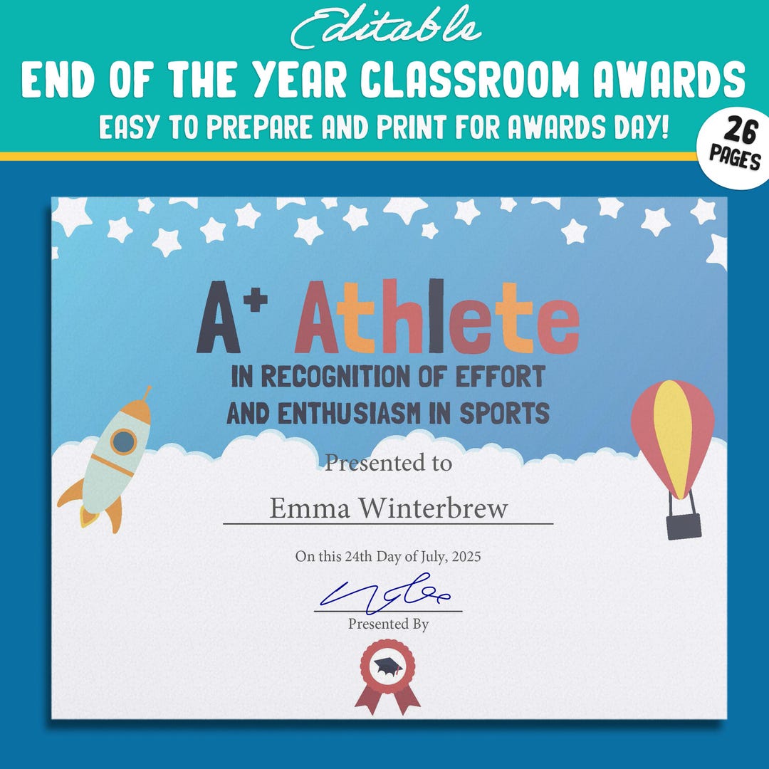26 Editable Student Awards, End of the Year Classroom Awards - Student ...