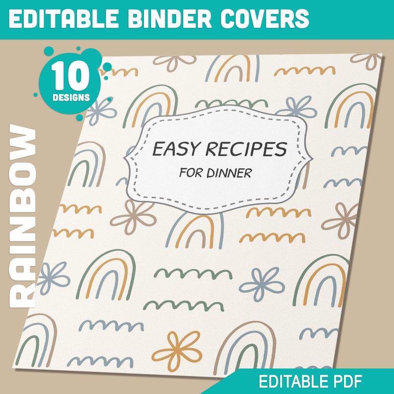 Rainbows Flowers Abstract Geometric Binder Cover, 10 Printable/editable ...