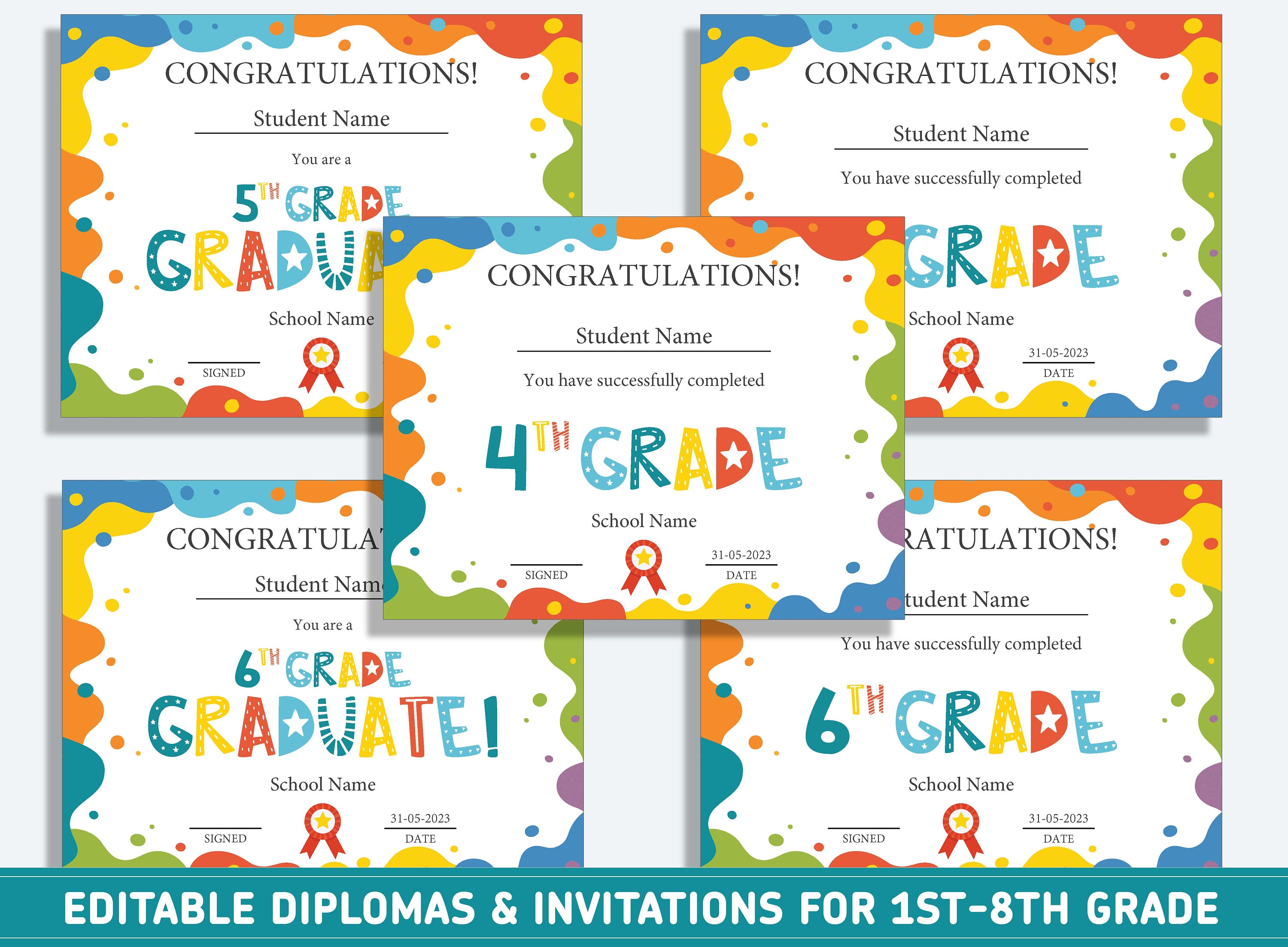 Editable 2nd Grade Graduation 1st to 8th Grade Diploma - Etsy