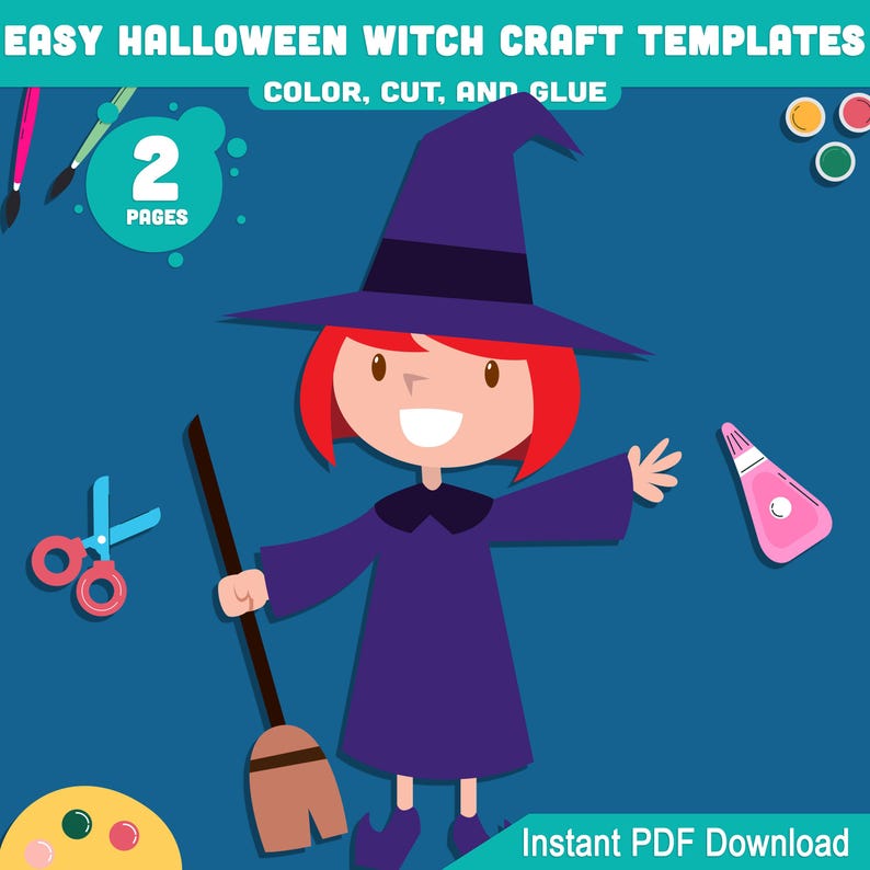 Printable Easy Halloween Witch Craft Templates, Fun Color Cut and Glue ...