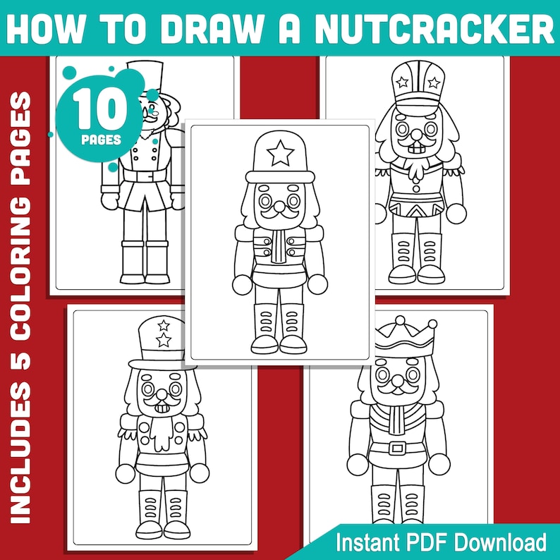 How to Draw a Nutcracker for Kids: 5-page Step-by-step Drawing Tutorial ...