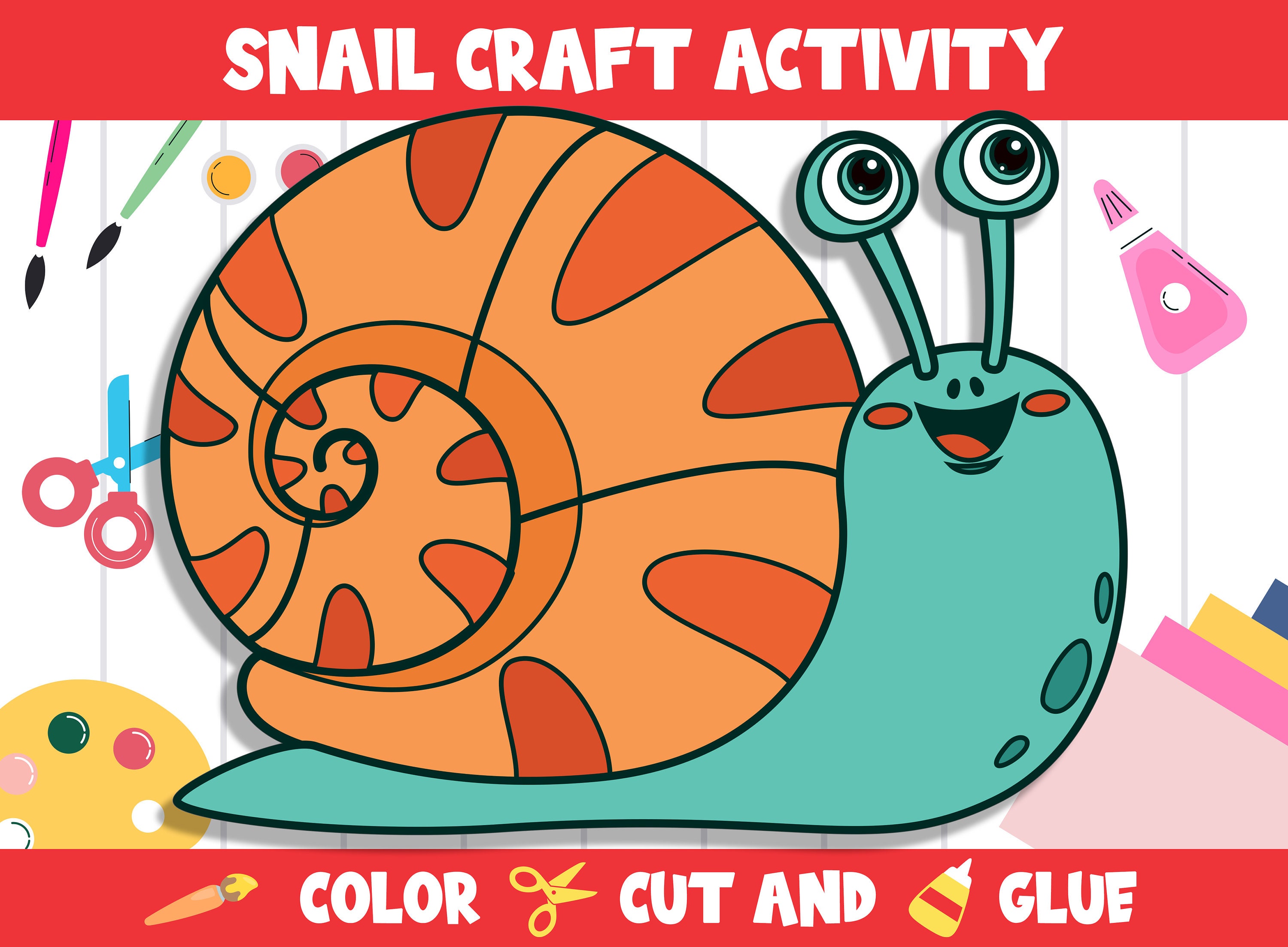 Cute Snail Craft Activity Color, Cut, and Glue for Prek to 2nd Grade ...