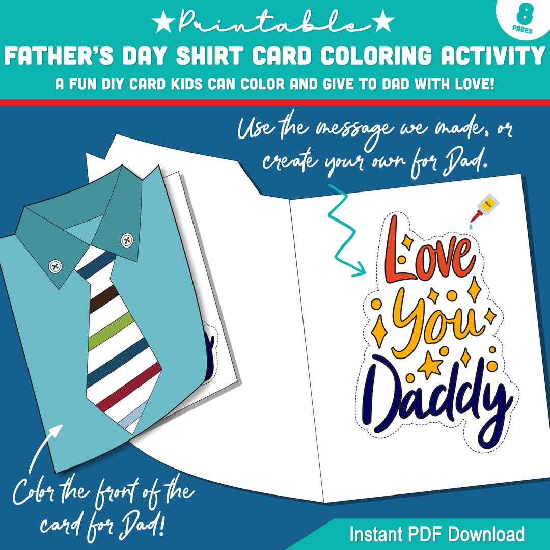 DIY Coloring Shirt Card Craft for Father’s Day – 5 Printable Designs ...