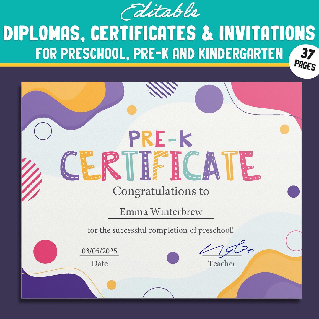 Pre K Graduation Certificate, Kindergarten Certificates Completion ...