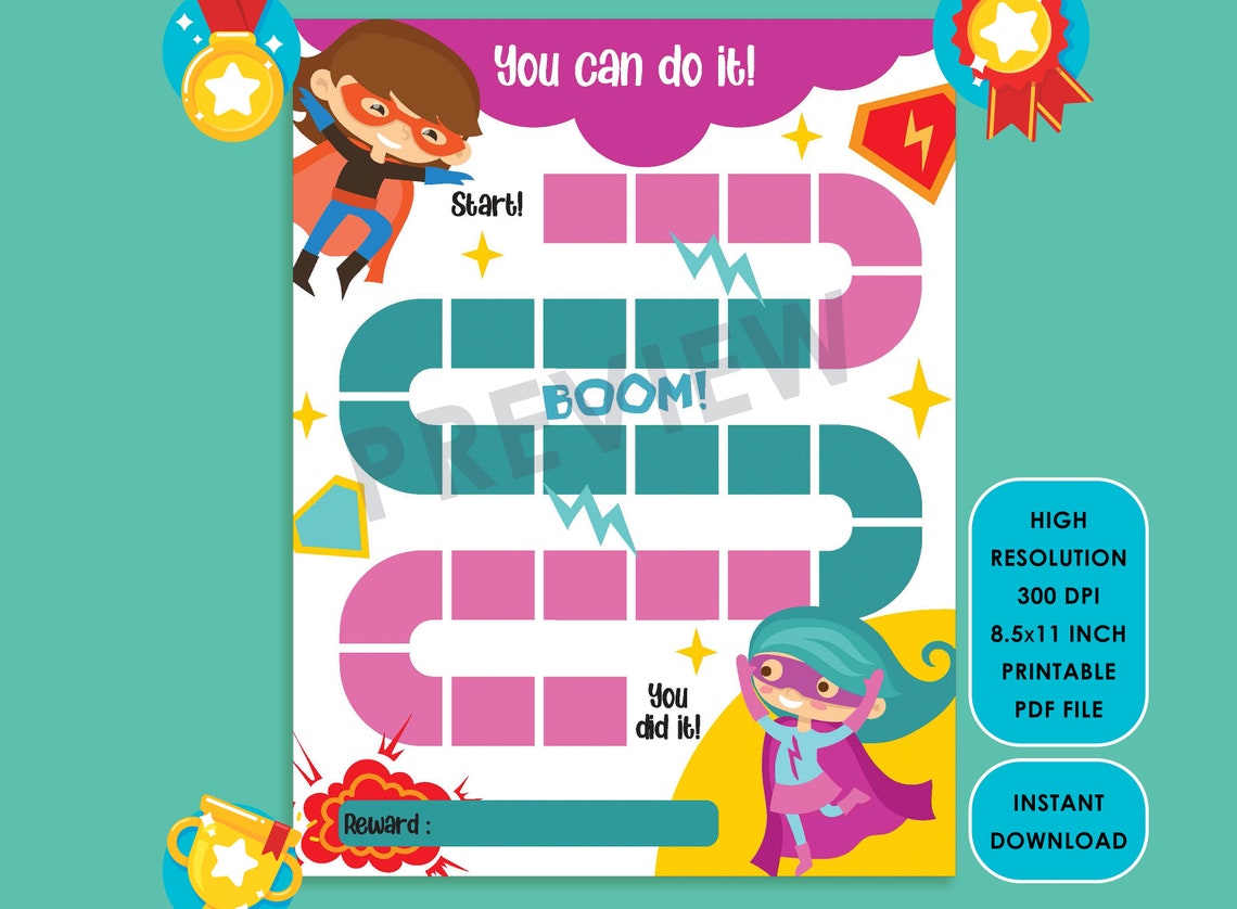 Printable Kids Superhero Reward Chart for Kids, a Way of Guiding ...