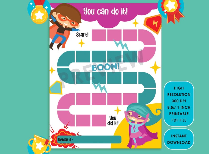 Printable Kids Superhero Reward Chart for Kids, a Way of Guiding ...