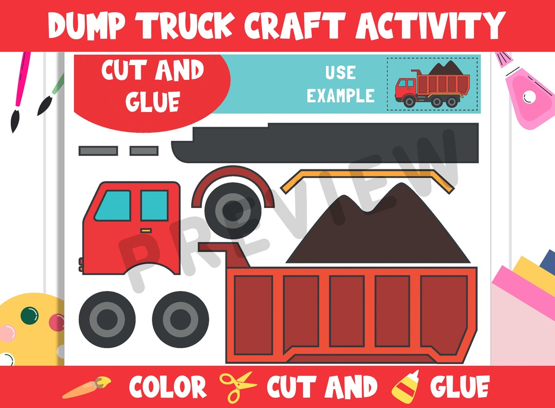 Dump Truck Craft Activity Color Cut and Glue for Prek to - Etsy