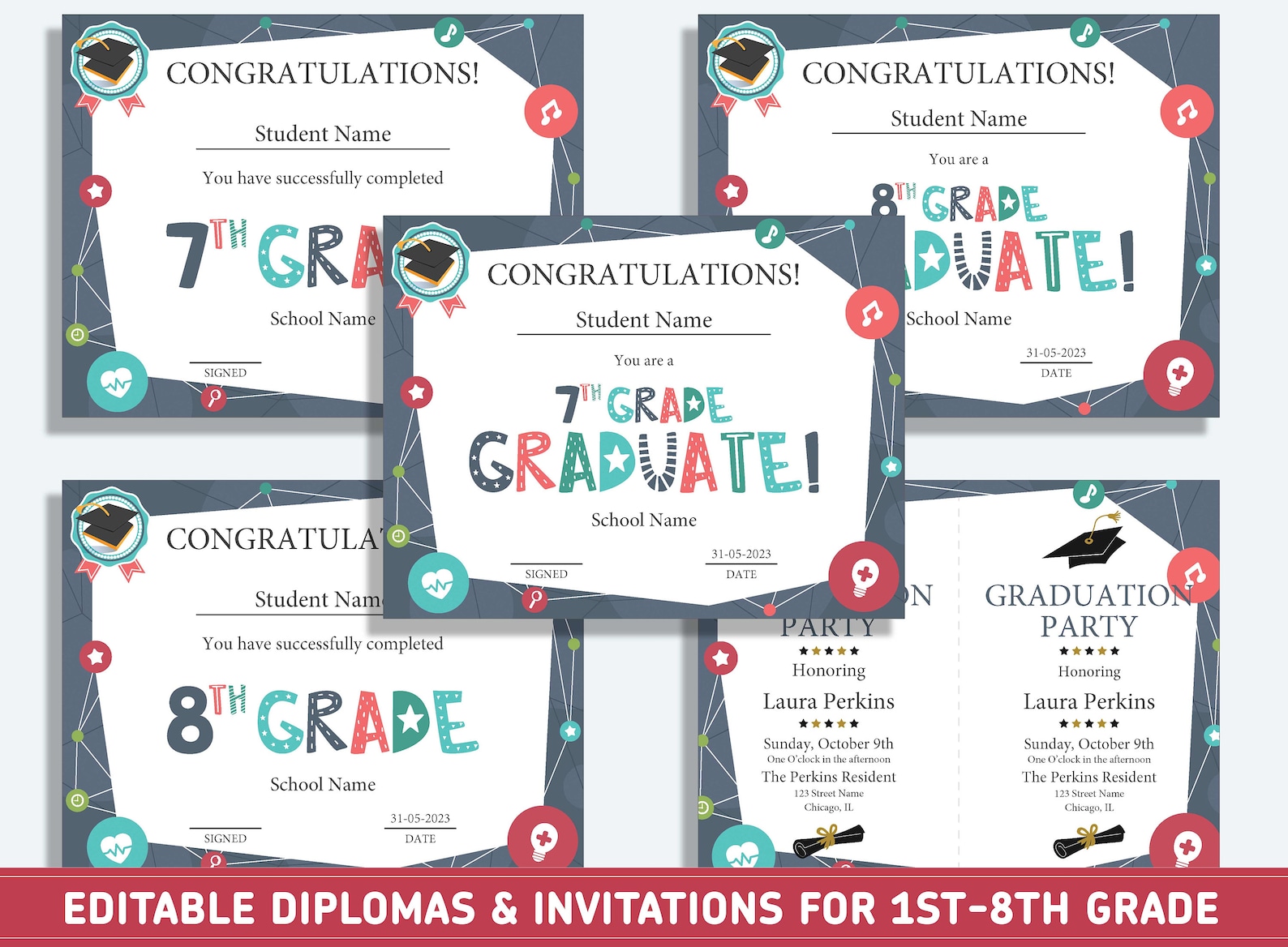 Editable 8th Grade Certificate 1st to 8th Grade Diploma - Etsy