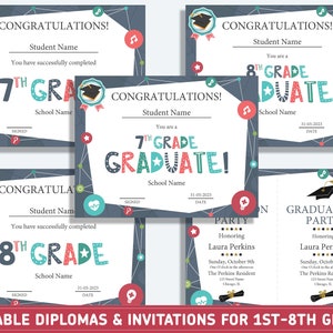 Editable 8th Grade Certificate, 1st to 8th Grade Diploma, Certificate ...