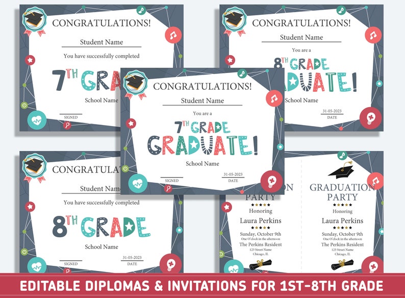 Editable 8th Grade Certificate 1st to 8th Grade Diploma - Etsy