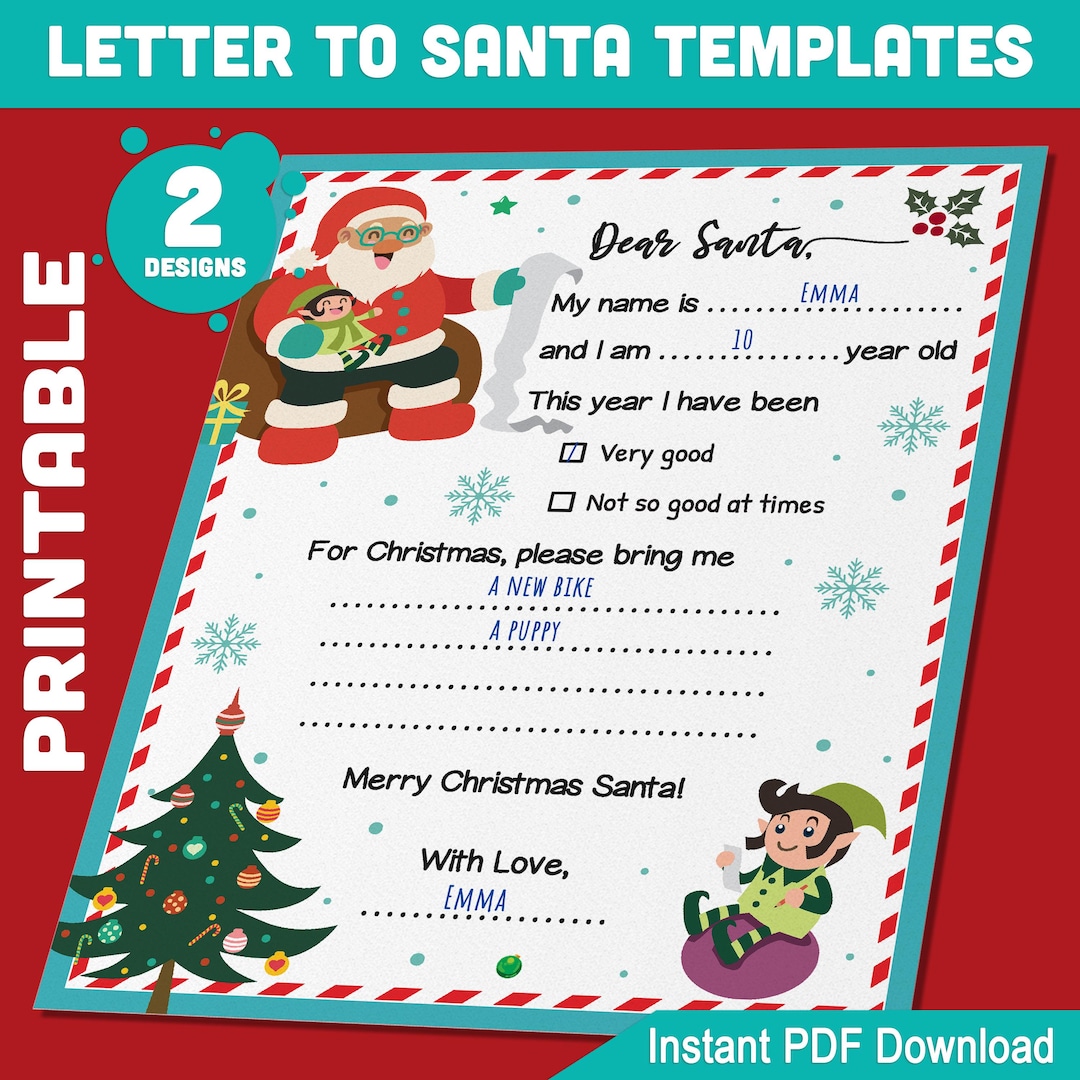 Santa Claus Wish List Printable Template: 8.5x11" Holiday Writing Fun ...