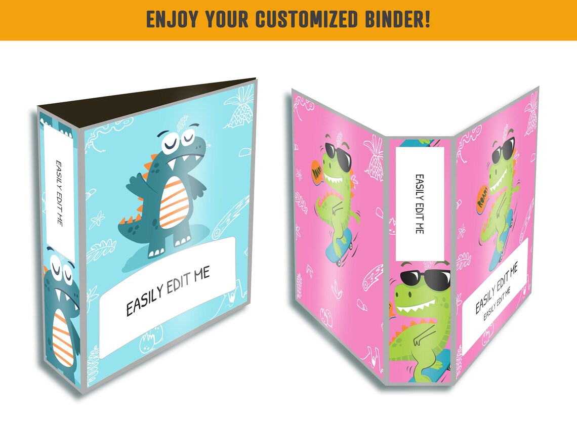 Dinosaur Binder Cover, 10 Printable & Editable Covers+spines, Binder ...