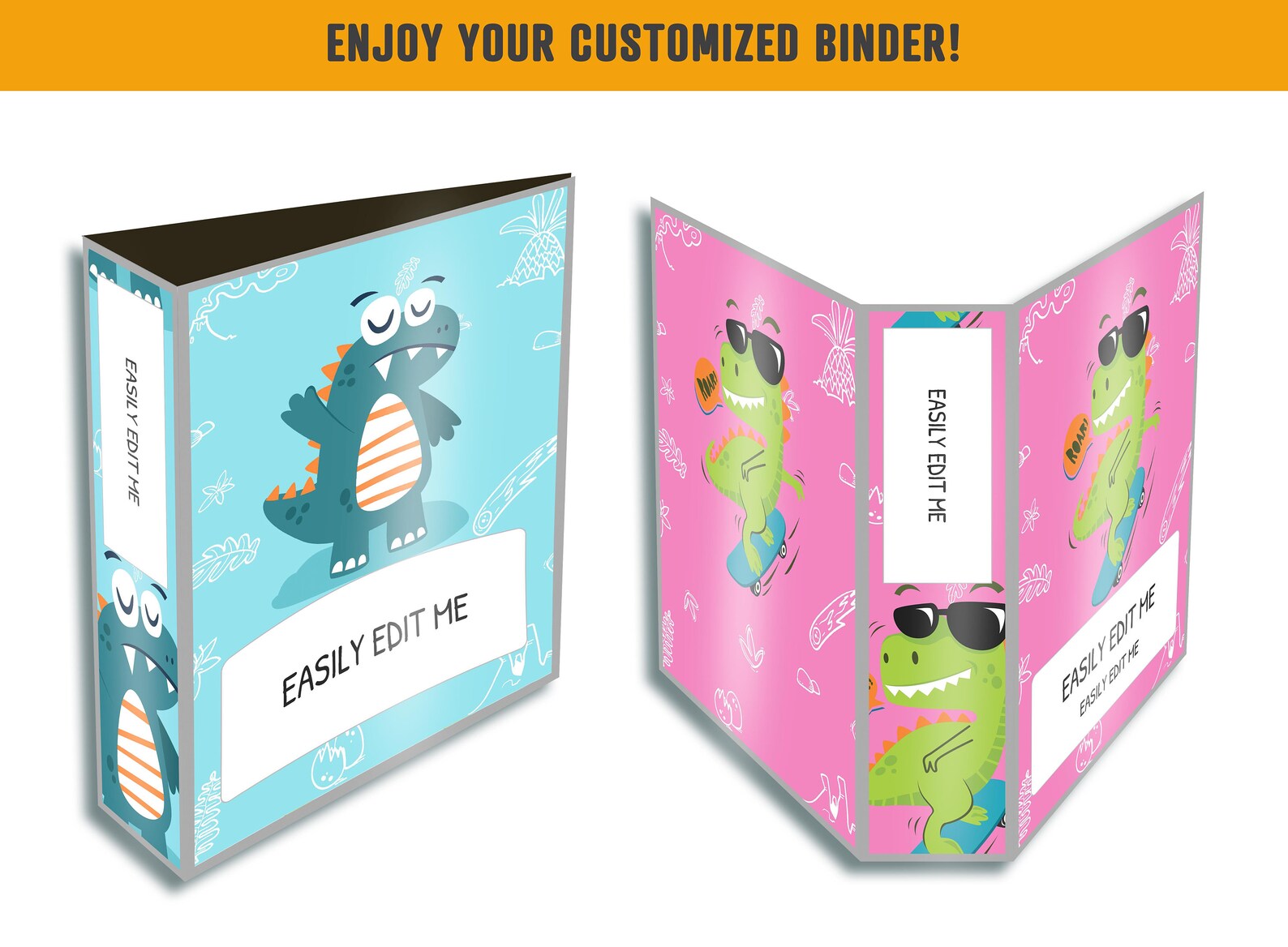 Dinosaur Binder Cover 10 Printable & Editable Coversspines - Etsy