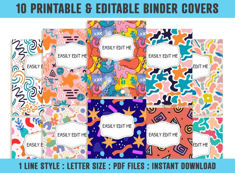 Abstract Binder Cover 10 Printable & Editable Coversspines - Etsy