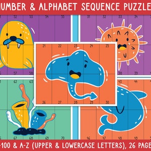 Sea Animal Number and Alphabet Sequence Puzzles (printable), 1-100 and ...