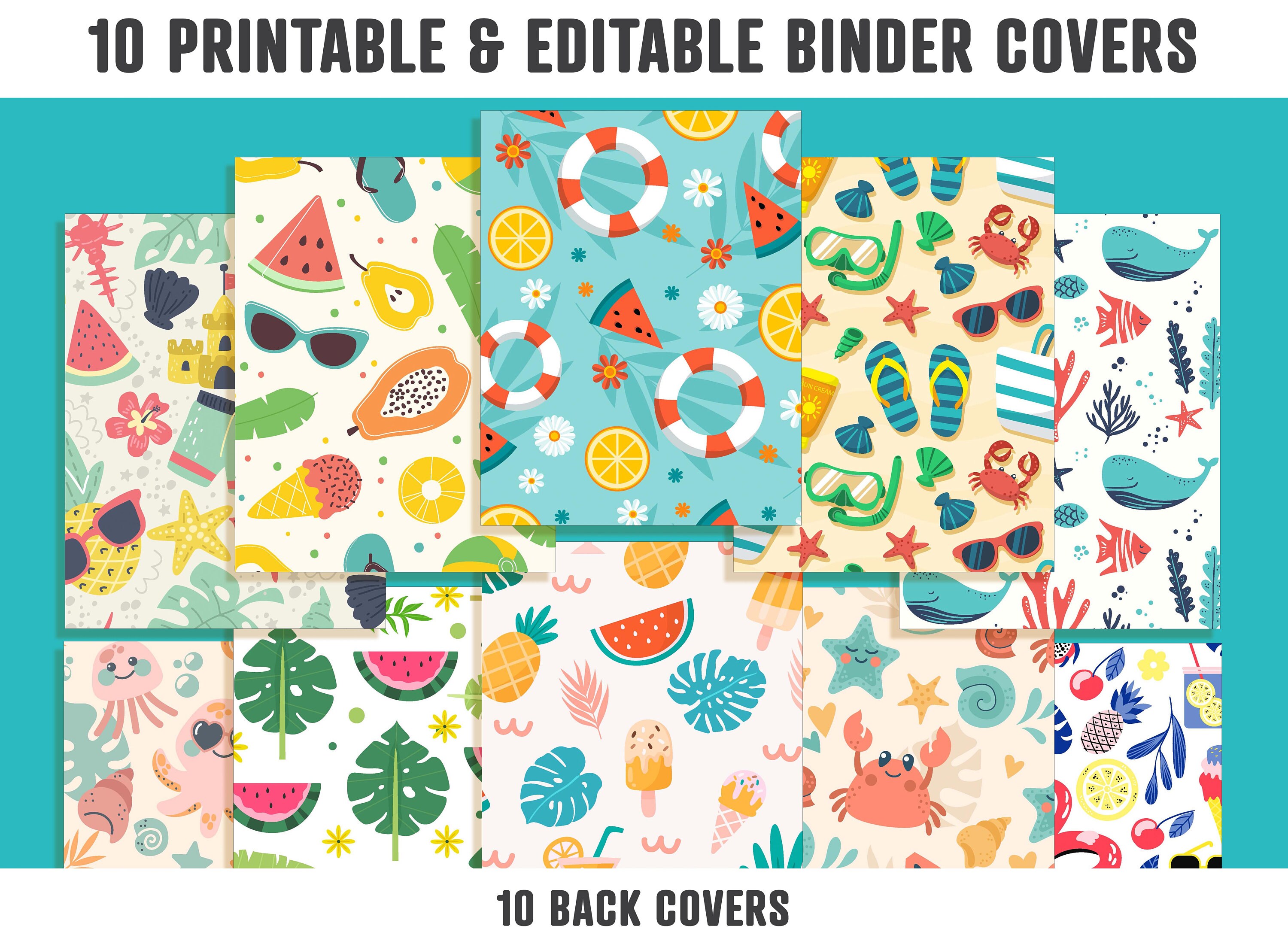 Binder Cover Template, 10 Printable/editable Binder Coversspines ...