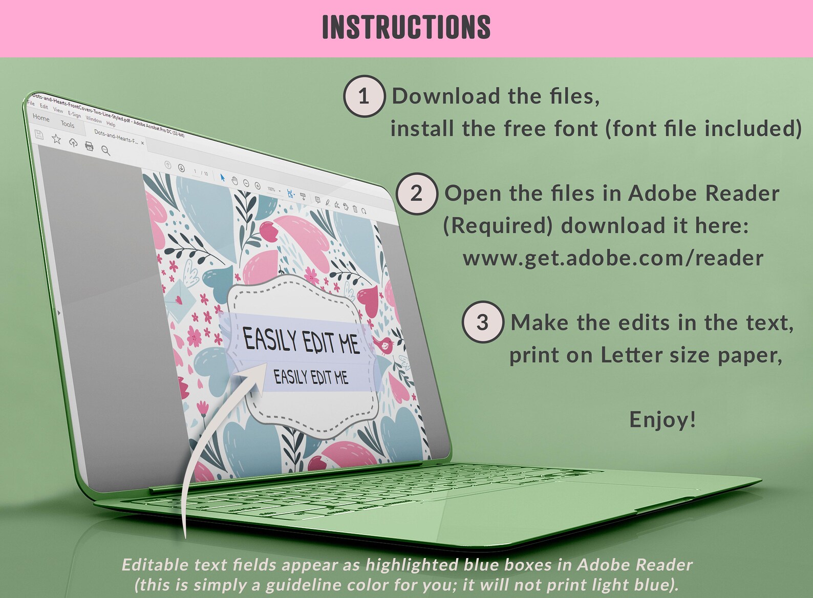 Dots and Hearts Binder Cover, 10 Printable/editable Binder Covers ...