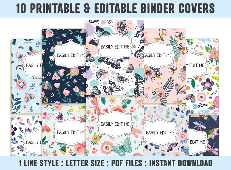 Binder Cover Printable, 10 Covers+spines, Binder Insert, Planner Cover ...