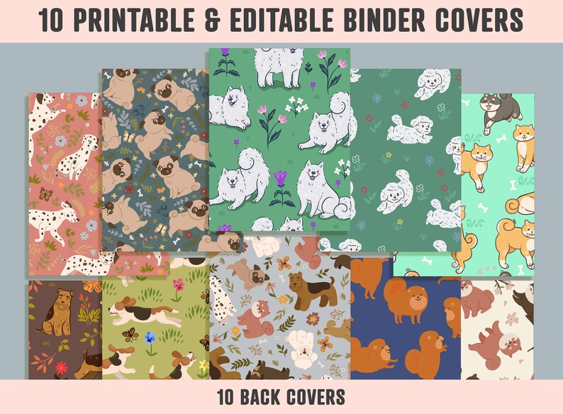 Dogs and Flowers Binder Cover 10 Printable/editable Binder - Etsy