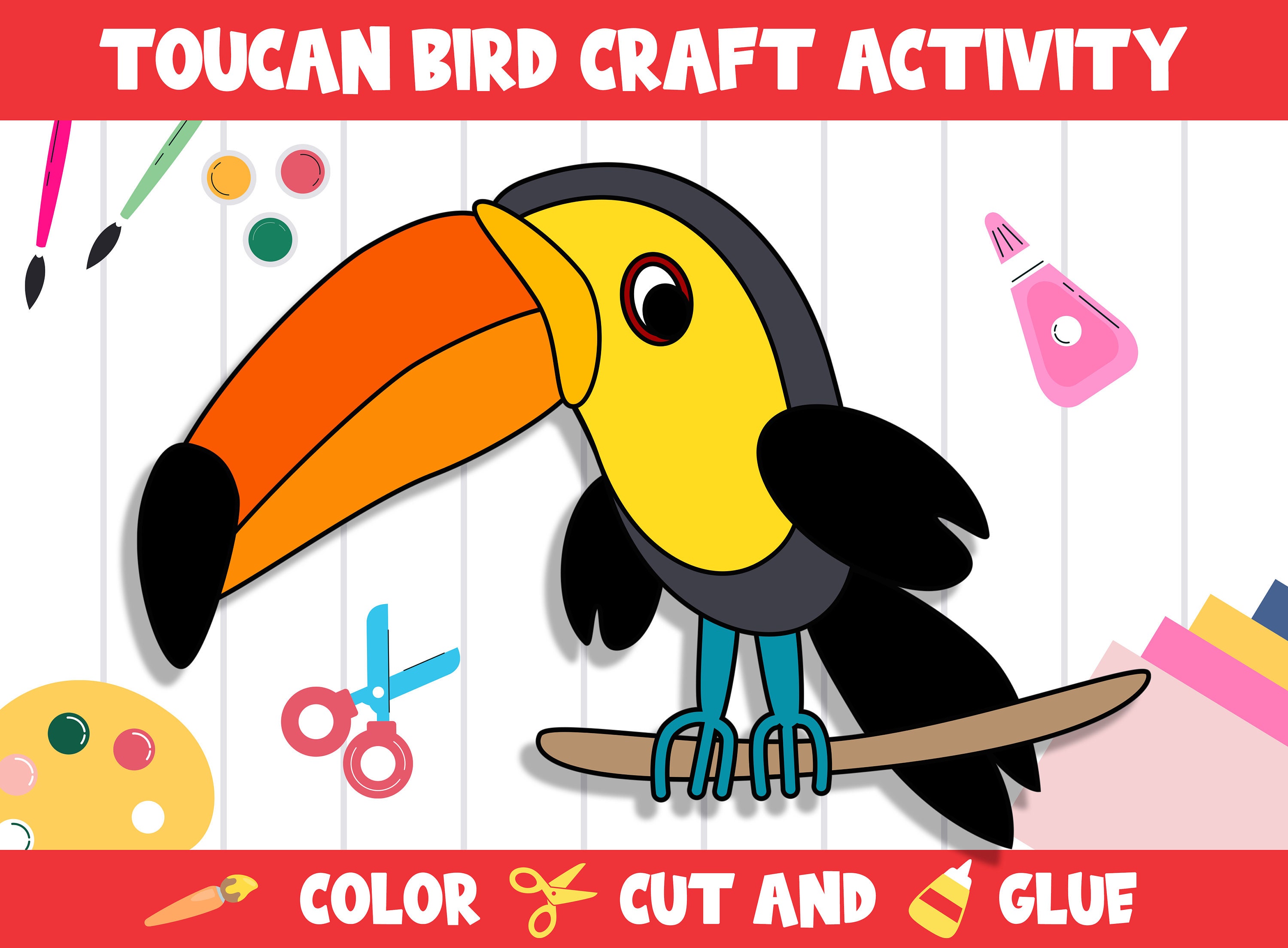 Cute Toucan Bird Craft Activity - Color, Cut, and Glue for Prek to 2nd ...