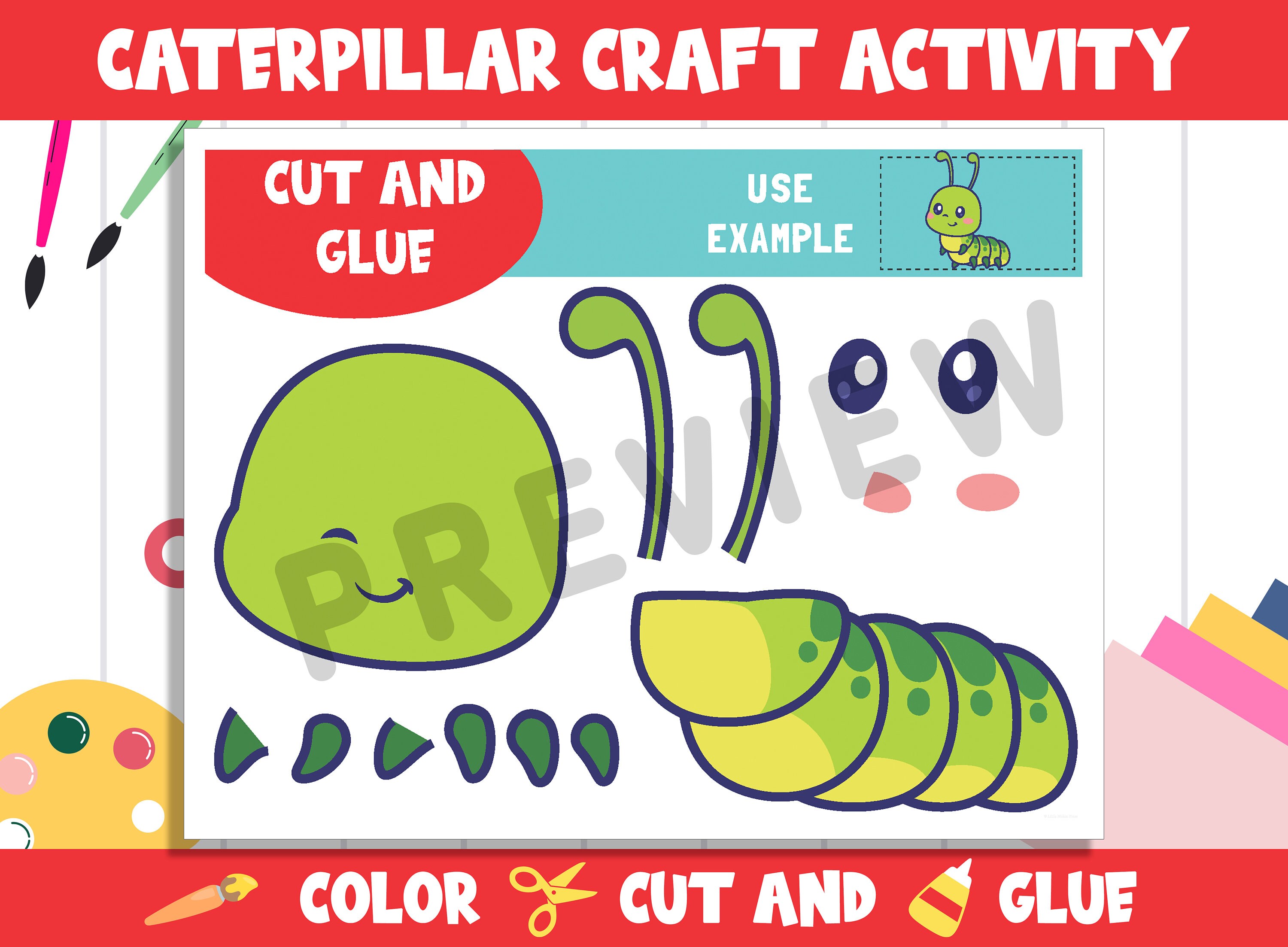 Cute Caterpillar Craft Activity Color, Cut, and Glue for Prek to 2nd ...