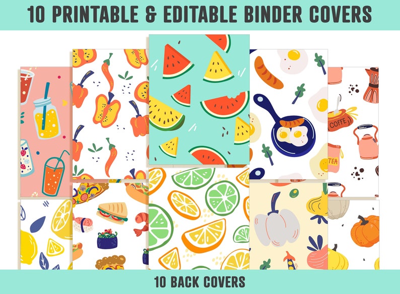 Food Binder Cover 10 Printable/editable Coversspines - Etsy
