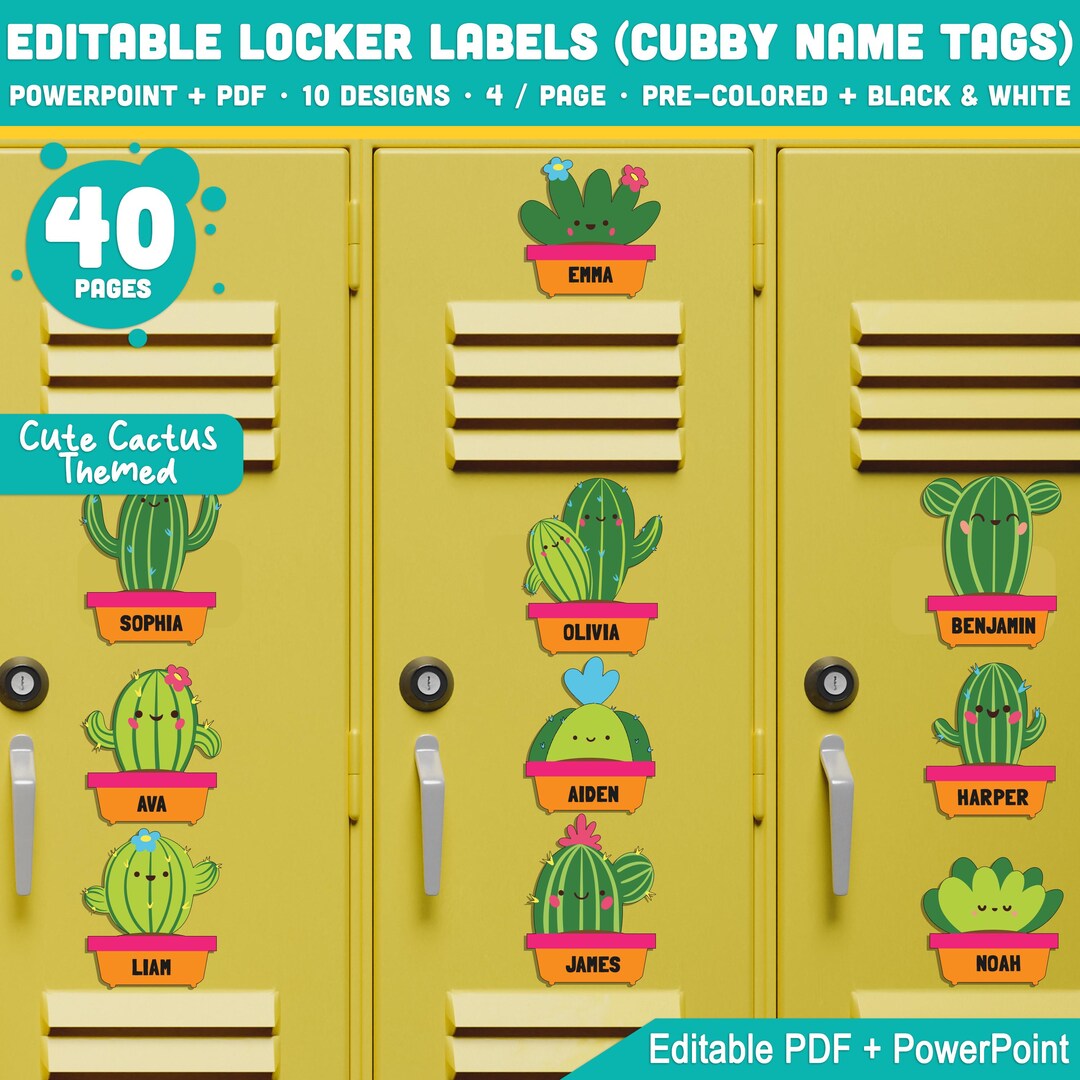 Editable Locker Labels (cubby Name Tags), Cute Cactus Themed, PDF ...