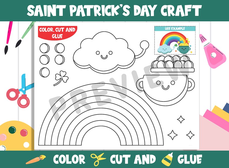 Saint Patrick's Day Rainbow Craft Activity : Color, Cut, and Glue for ...