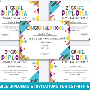 Editable 3rd Grade Diploma, 1st to 8th Grade Diploma, Certificate of ...