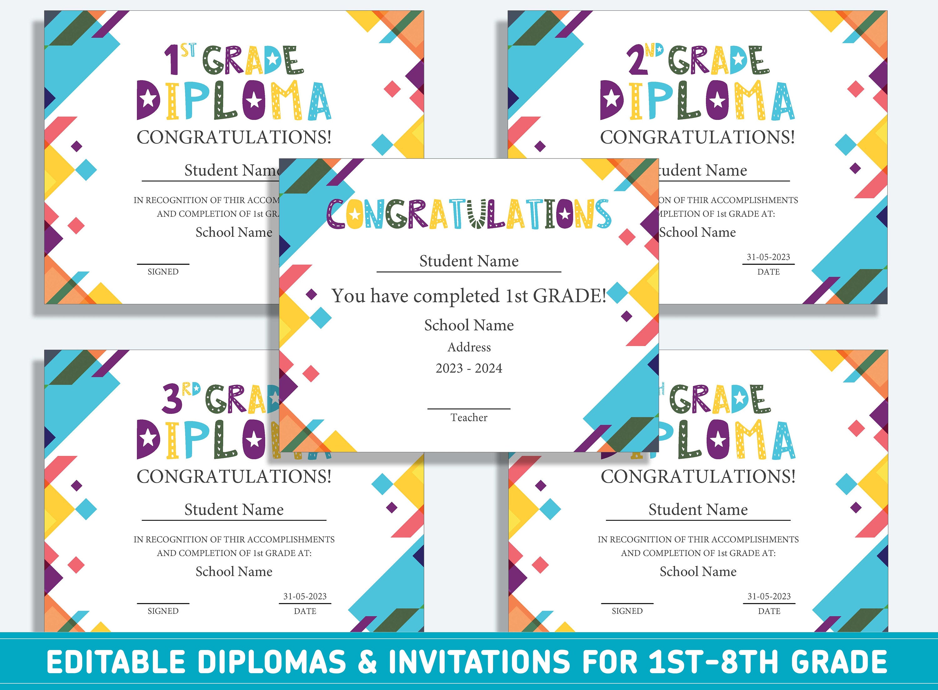 Editable 3rd Grade Diploma, 1st to 8th Grade Diploma, Certificate of ...