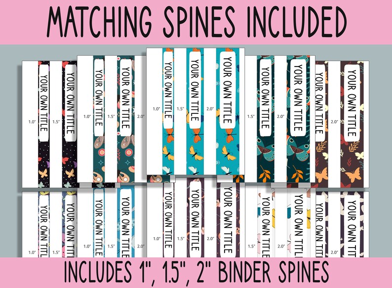 10 Editable Butterfly Binder Covers, Includes 1", 1.5", 2" Spines ...