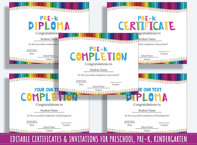 Editable Preschool Awards, Completion Certificates, Diplomas, and ...