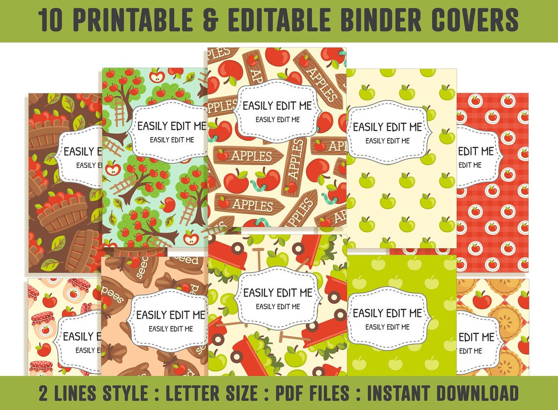 Love the Apples Binder Cover, 10 Printable & Editable Binder Covers ...