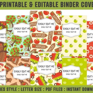 Love the Apples Binder Cover, 10 Printable & Editable Binder Covers ...