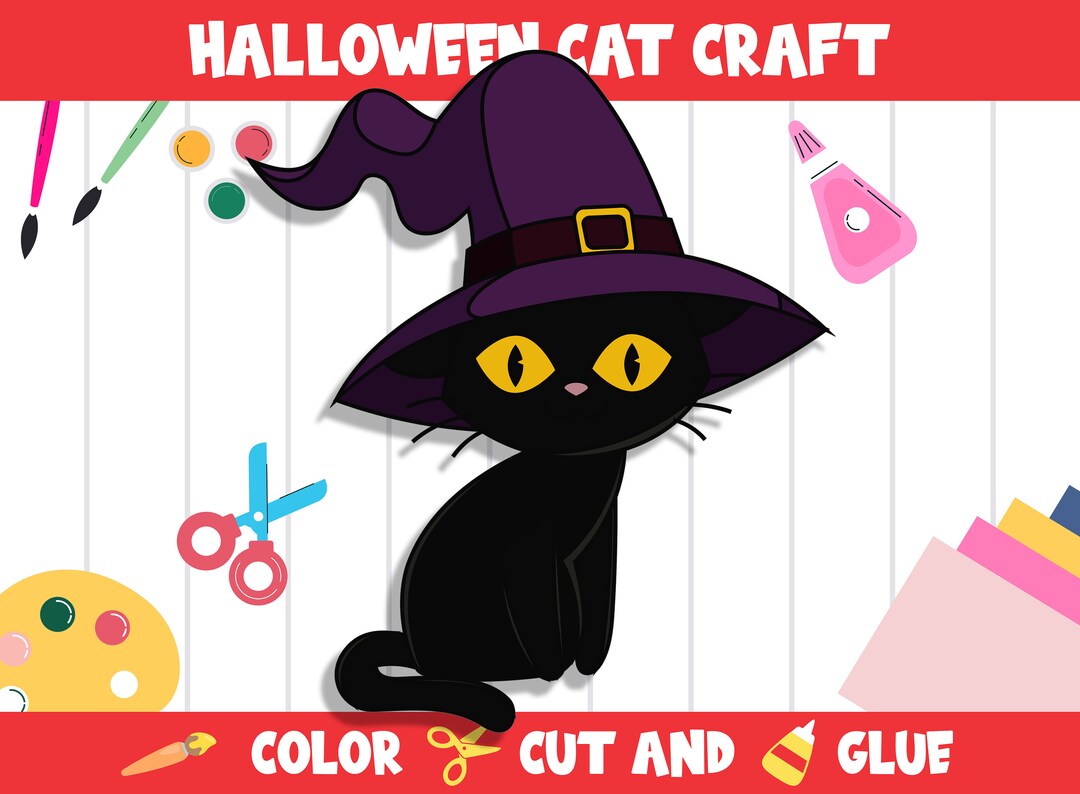 Cute Halloween Cat Craft Activity - Color, Cut, and Glue for Prek to ...