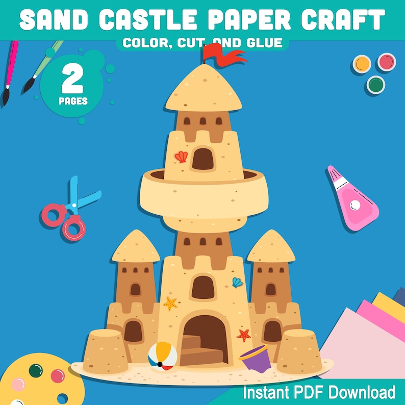 Sand Castle Paper Craft for Kids: Creative Color, Cut, and Glue ...