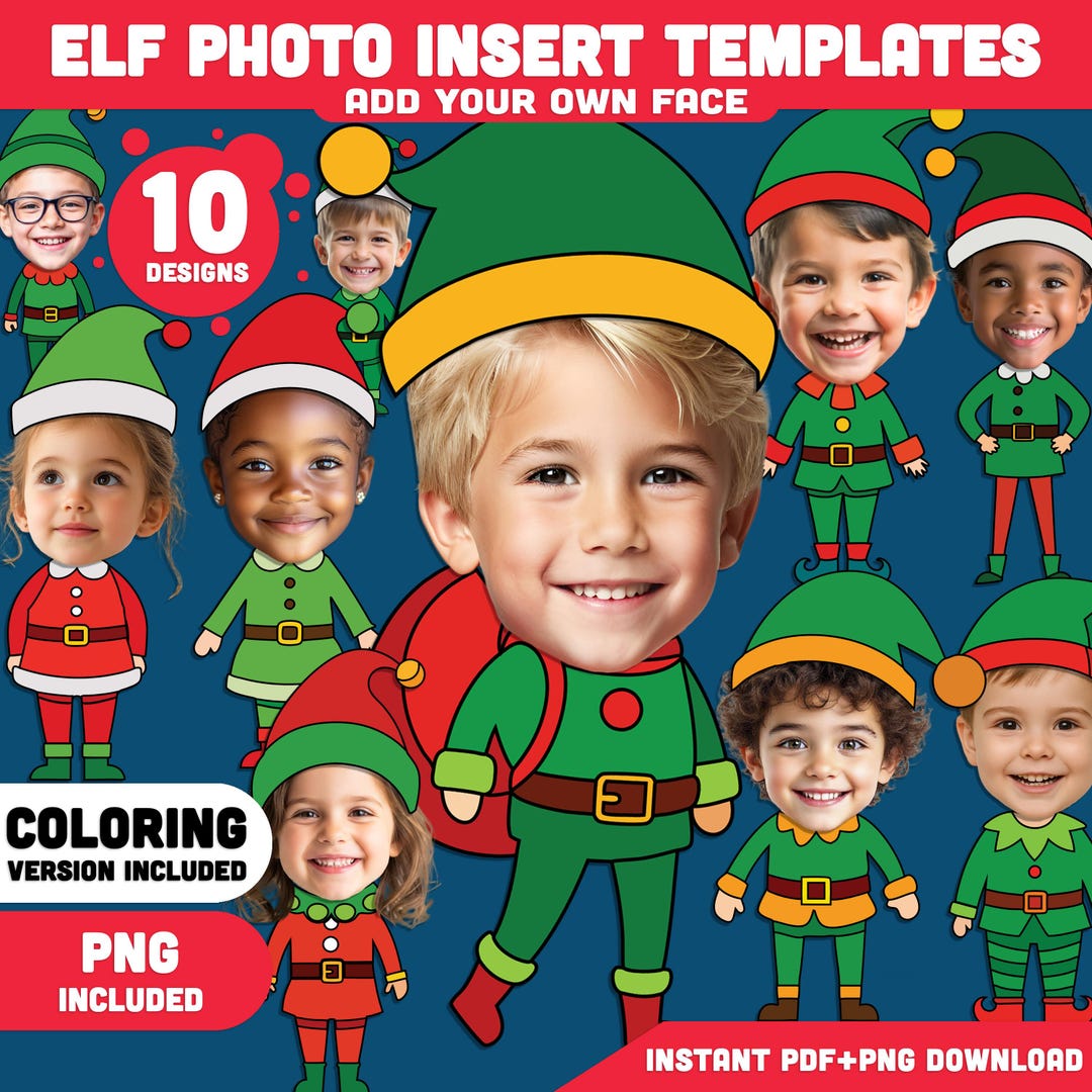 Elf Photo Insert Templates, Christmas Costume Add-your-face Templates ...