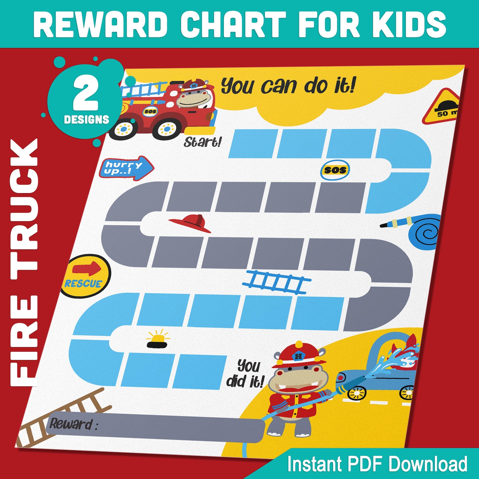 Exciting Printable Fire Rescue Reward Chart for Kids, Fire Truck ...