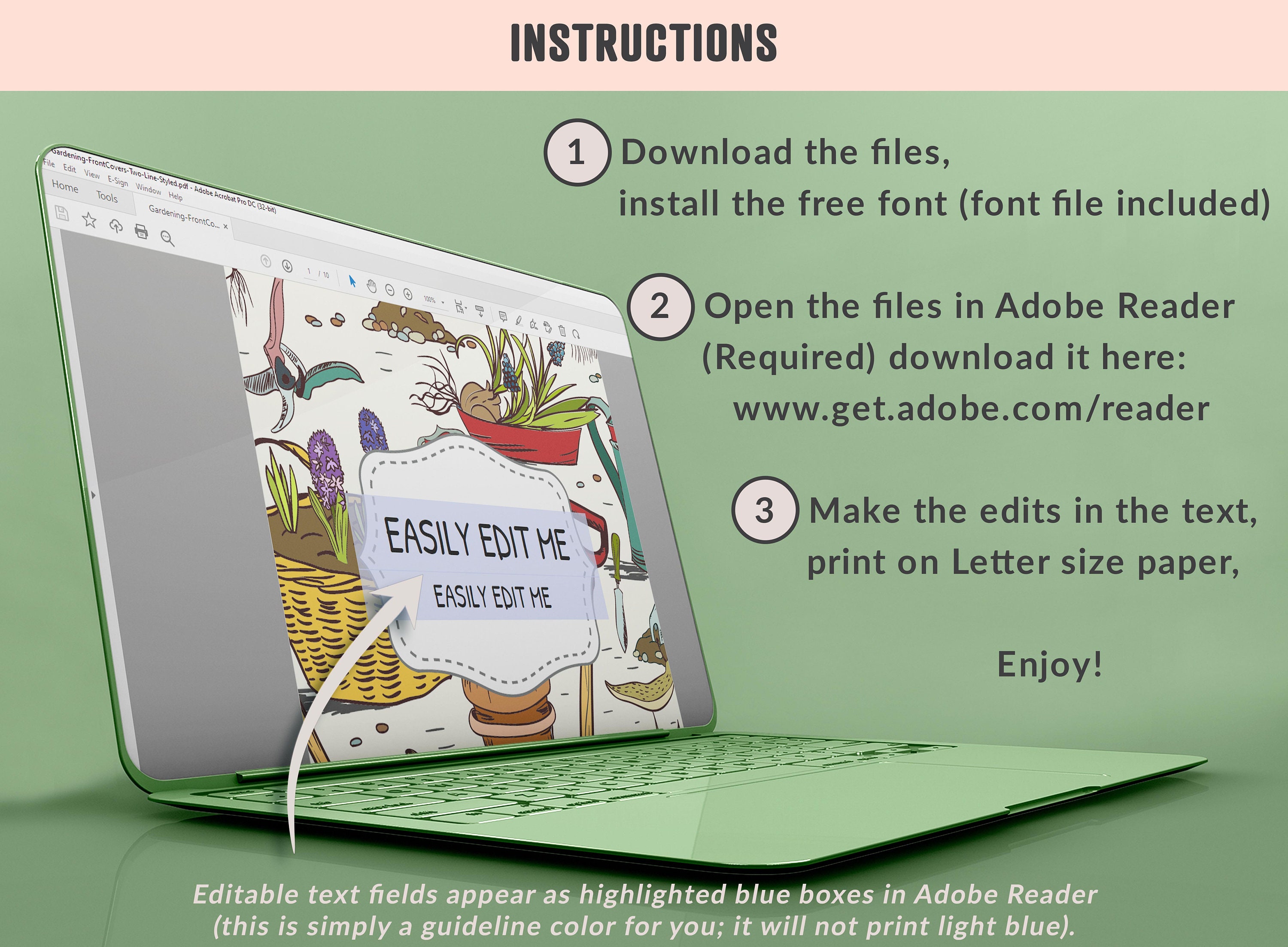 Gardening Binder Cover, 10 Printable & Editable Binder Coversspines ...