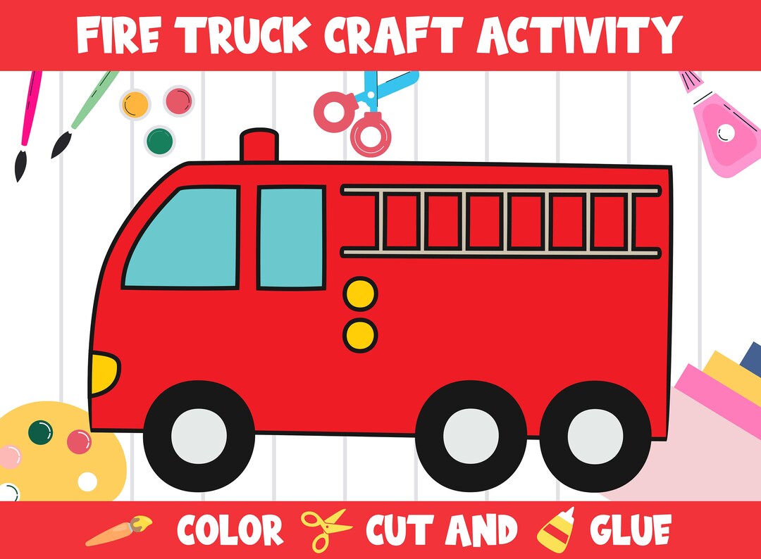 Fire Truck Craft Activity : Fire Safety - Color, Cut, and Glue, PDF ...